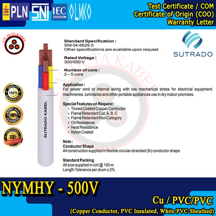 Jual Kabel NYMHY 4x4 mm2 SUTRADO (100 m) /4x4 mm/4x4mm2/4 x 4 mm2 ...