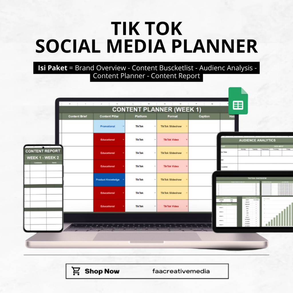Jual Template TikTok Social Media Planner Template (Spreadsheets ...
