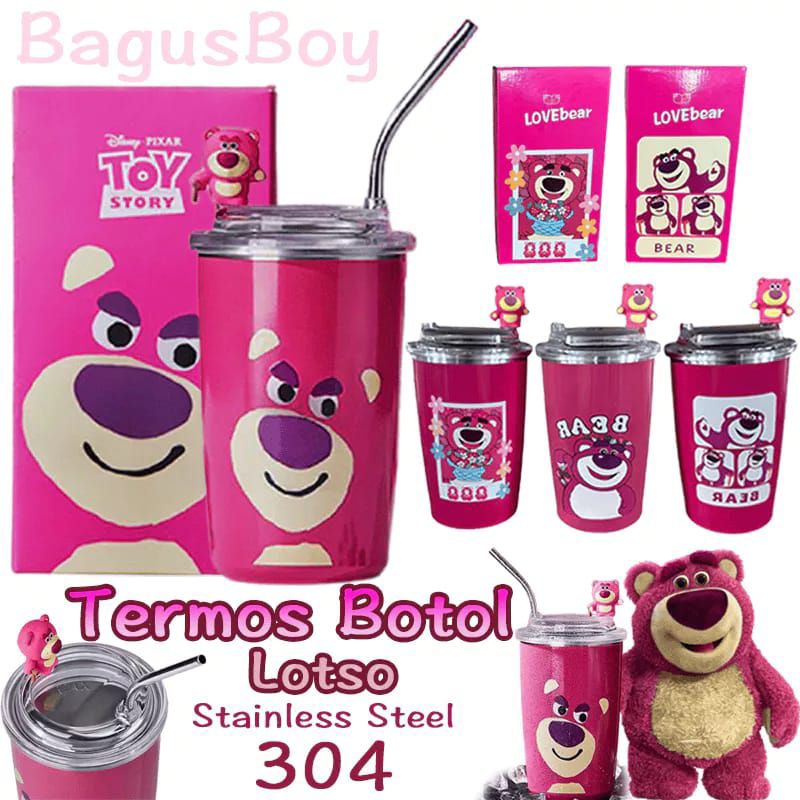 Jual Termos Strawberry Bears 500ML/ Tumblr Minuman Lotso 2in1(Tumblr ...