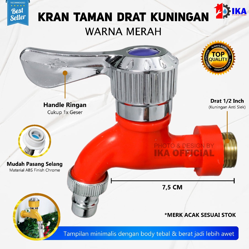 Jual Kran Air Plastik 1/2" Drat Kuningan Keran Taman 1/2 Inch Engkol Keran Air Plastik Taman ...