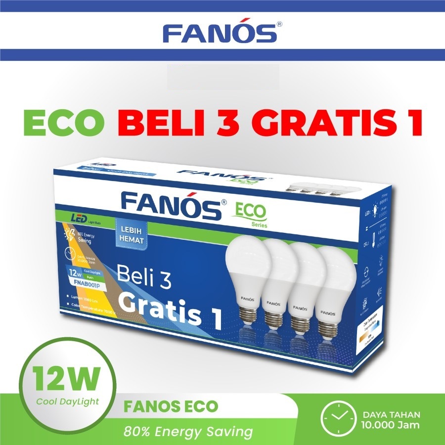 Jual Fanos EcoPack 3 Gratis 1 Lampu LED Putih Bergaransi Paket Hemat ...