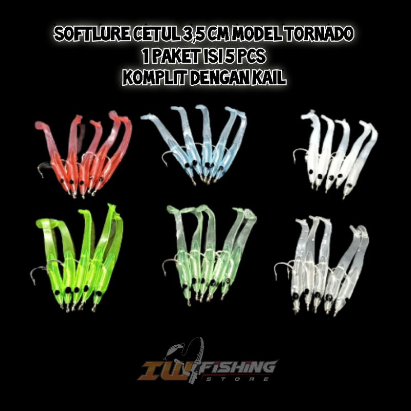 Jual 5 pcs Softlure Cetul 3,5 cm model tornado 1 paket isi 5 pcs ...
