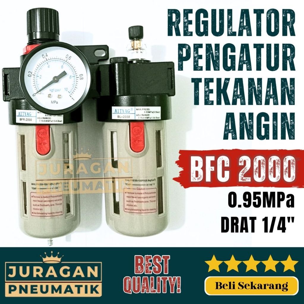 Jual REGULATOR PENGATUR TEKANAN ANGIN KOMPRESOR UDARA BFC 2000 DRAT 1/4 ...