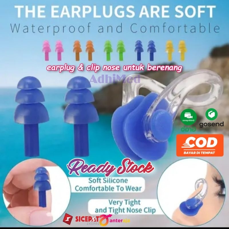 Jual swimming earplug clip nose klip penutup hidung penyumbat telinga ...