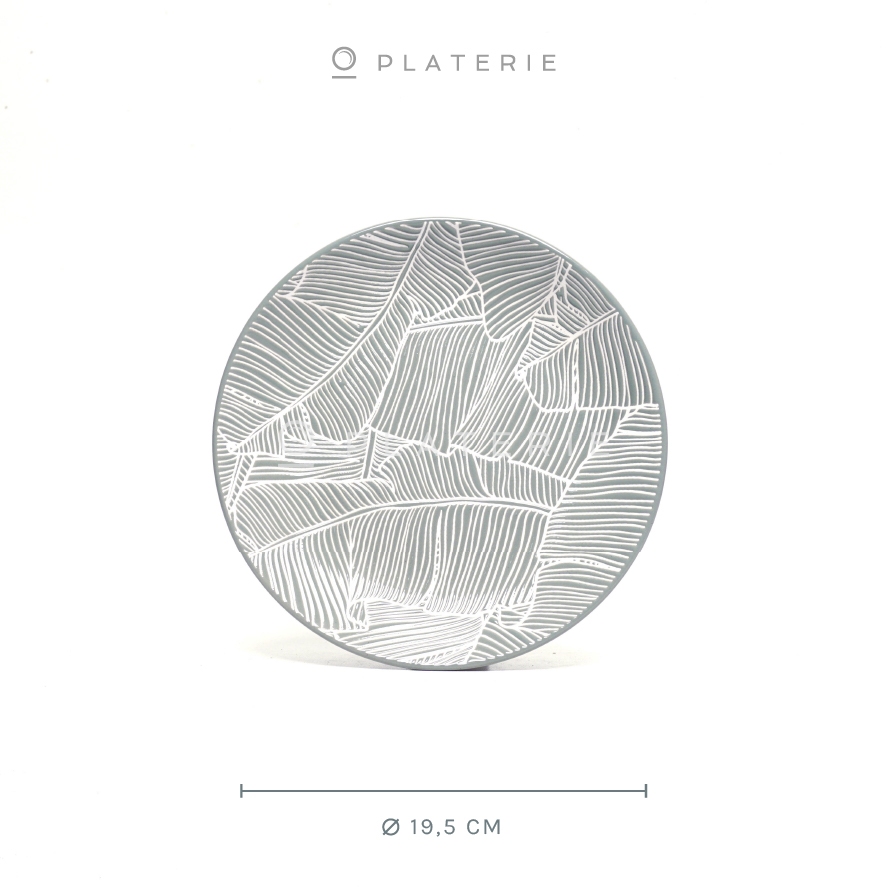 Jual PLATERIE Dinner Set Of 4 Piring/Mangkok Keramik Blue Palm Leaf ...