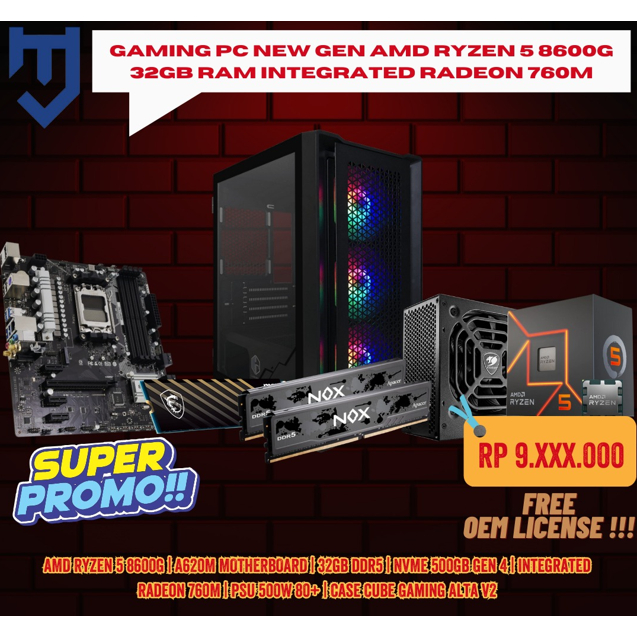 Jual Gaming PC New Gen AMD Ryzen 5 8600G 32GB RAM Integrated Radeon ...