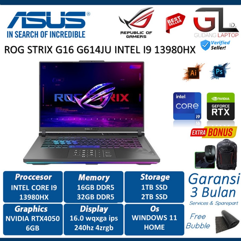 Jual Laptop Gaming Asus rog strix g16 g614ju core i9 13980hx 32GB 2TB ...