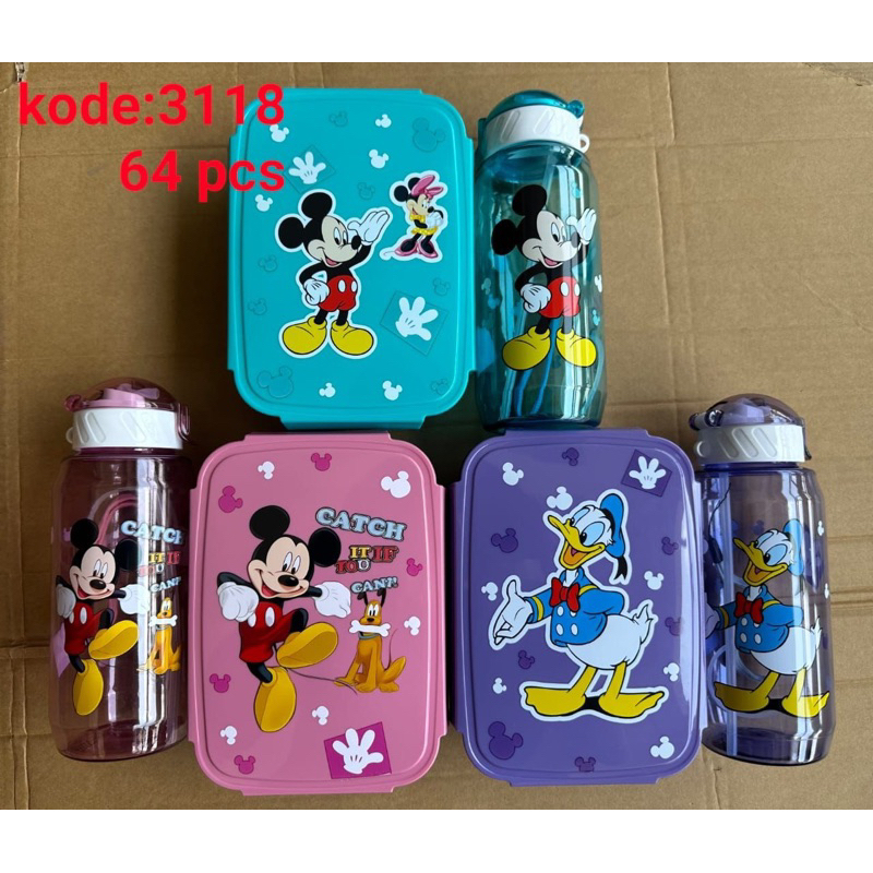 Jual Box makan mickey & donald plus botol 3118 / kotak makan premium ...