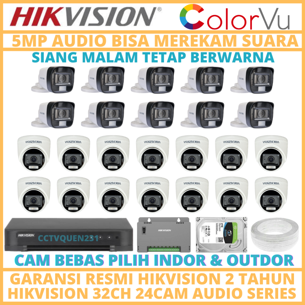 Jual Paket cctv hikvision colorvu 5mp 32 channel 24 kamera turbo hd ...