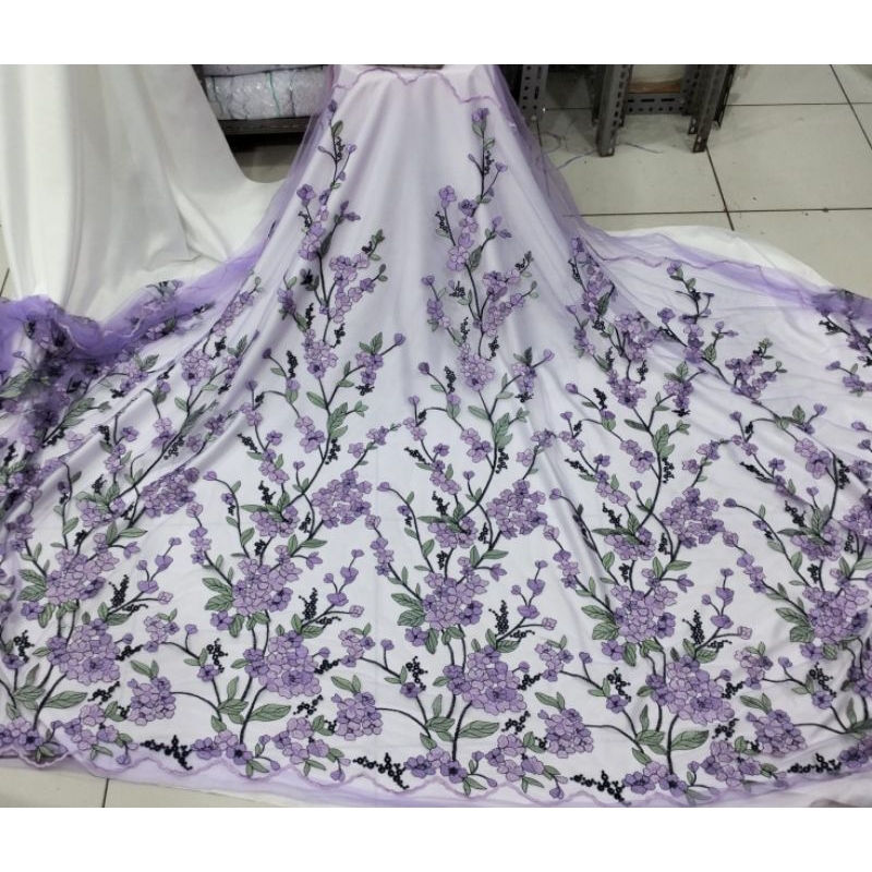 Jual BAHAN/KAIN TILLE BORDIR BUNGA RAMBAT (COD) | Shopee Indonesia