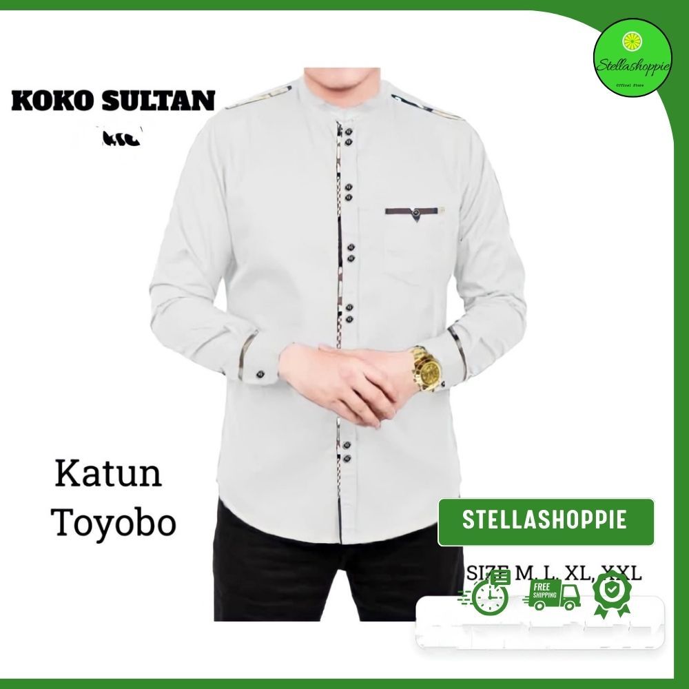 Jual Baju Koko SULTAN Kombinasi batik Lengan Panjang Model Pakistan ...