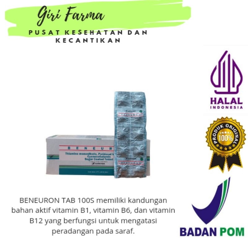 Jual Beneuron Vitamin B1 , B6 , B12 Isi 100 Tablet ( box ) | Shopee ...