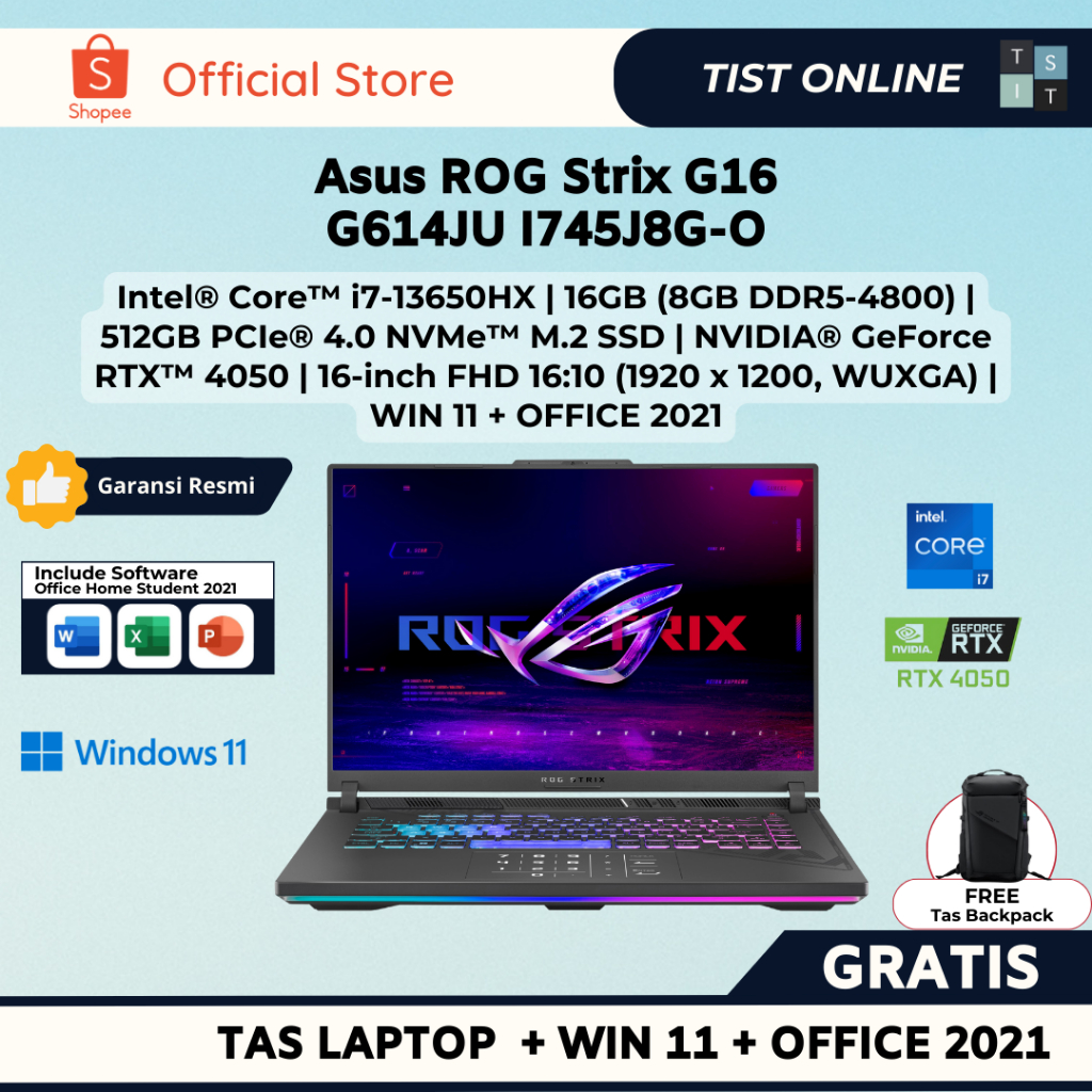 Jual Asus ROG Strix G16 G614JU I745J8G-O i7 13650HX 16GB 512GB RTX4050 ...