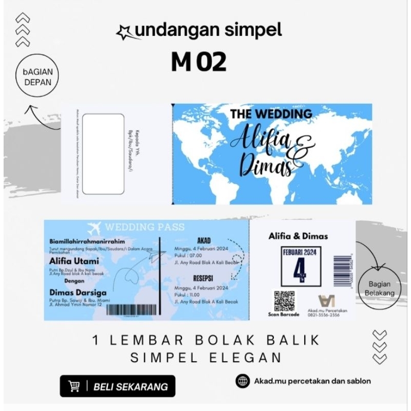 Jual UNDANGAN SIMPEL BOARDING PASS M02 AKAD.MU | Shopee Indonesia
