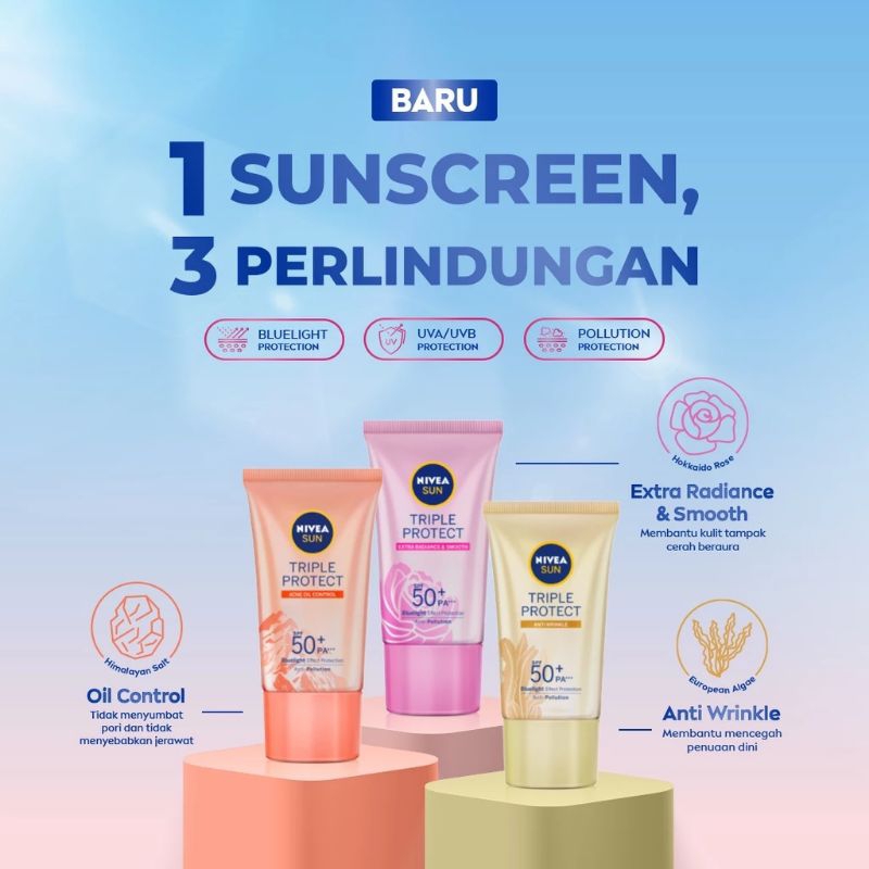 Jual RO| Nivea Sun Face Serum Triple Protect Acne Oil Control SPF50+ PA ...