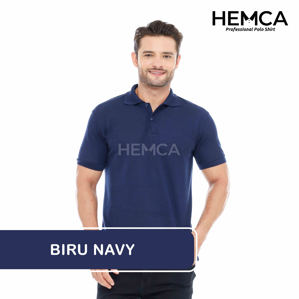 Jual Kaos Polo Polos Biru Navy - Hemca Professional Polo Shirt / Kaos Kerah Polos | Shopee Indonesia