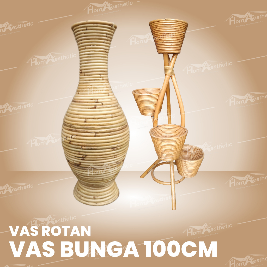 Jual [ BEST SELLER ] Vas Pot Guci Tempat Bunga dari rotan tinggi 100 cm ...