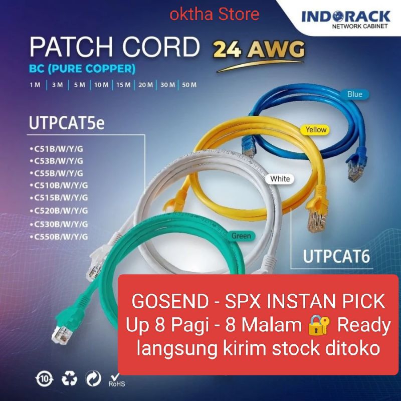 Jual UTP CAT6 CAT 5e Kabel LAN 1 Meter, 2 Meter, 3 Meter RJ45 Kabel Patch Cord 24AWG 4 PAIR CAT ...