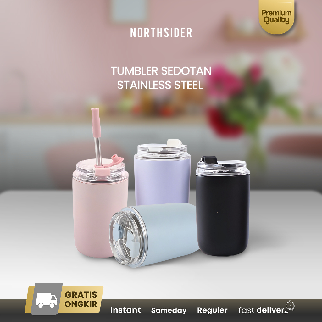 Jual Tumbler Kopi Teh Coffee Mug Double wall Stainless Straw 300ml SL ...