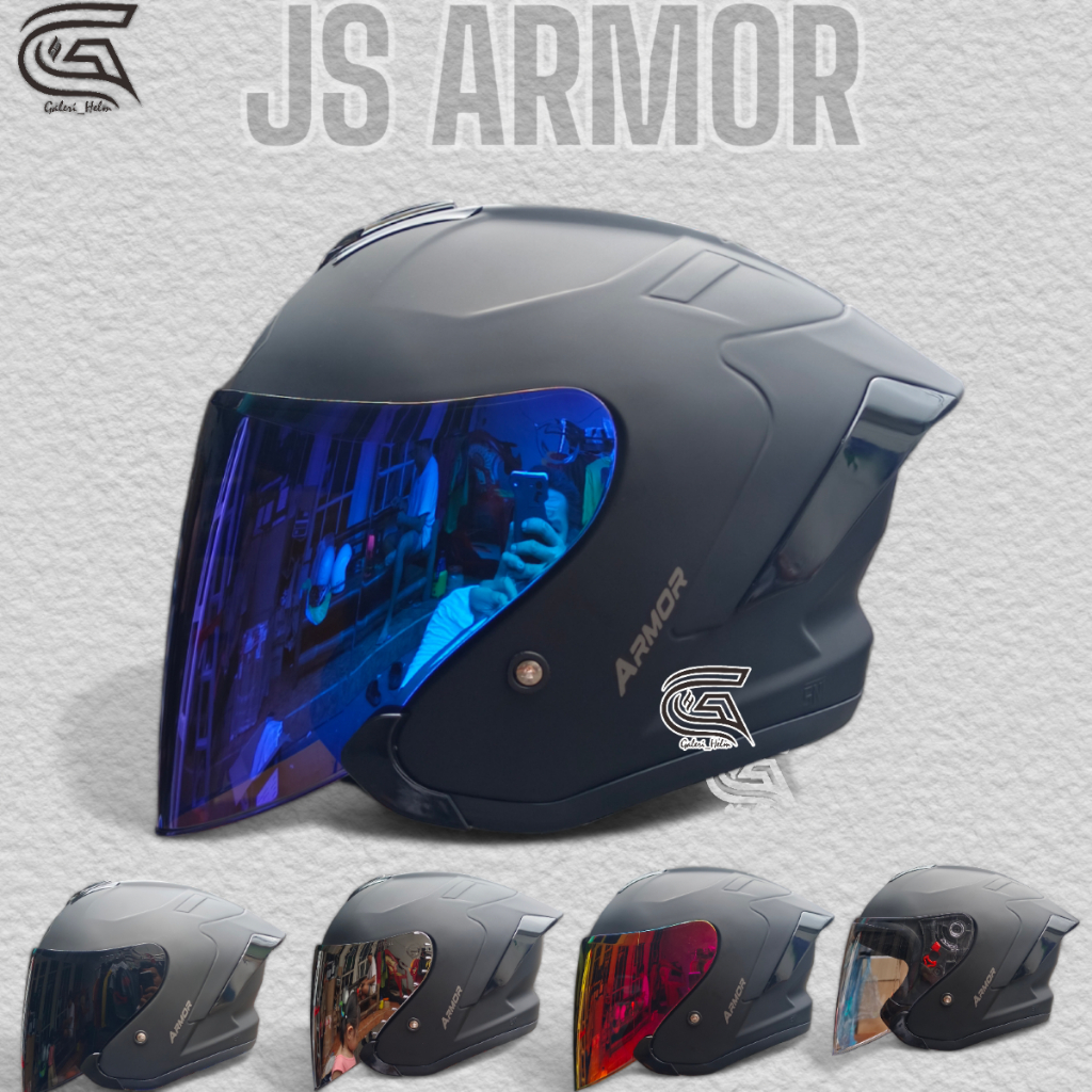 Jual HELM JS ARMOR SOLID BLACK DOP|HALF FACE GANTENG | Shopee Indonesia
