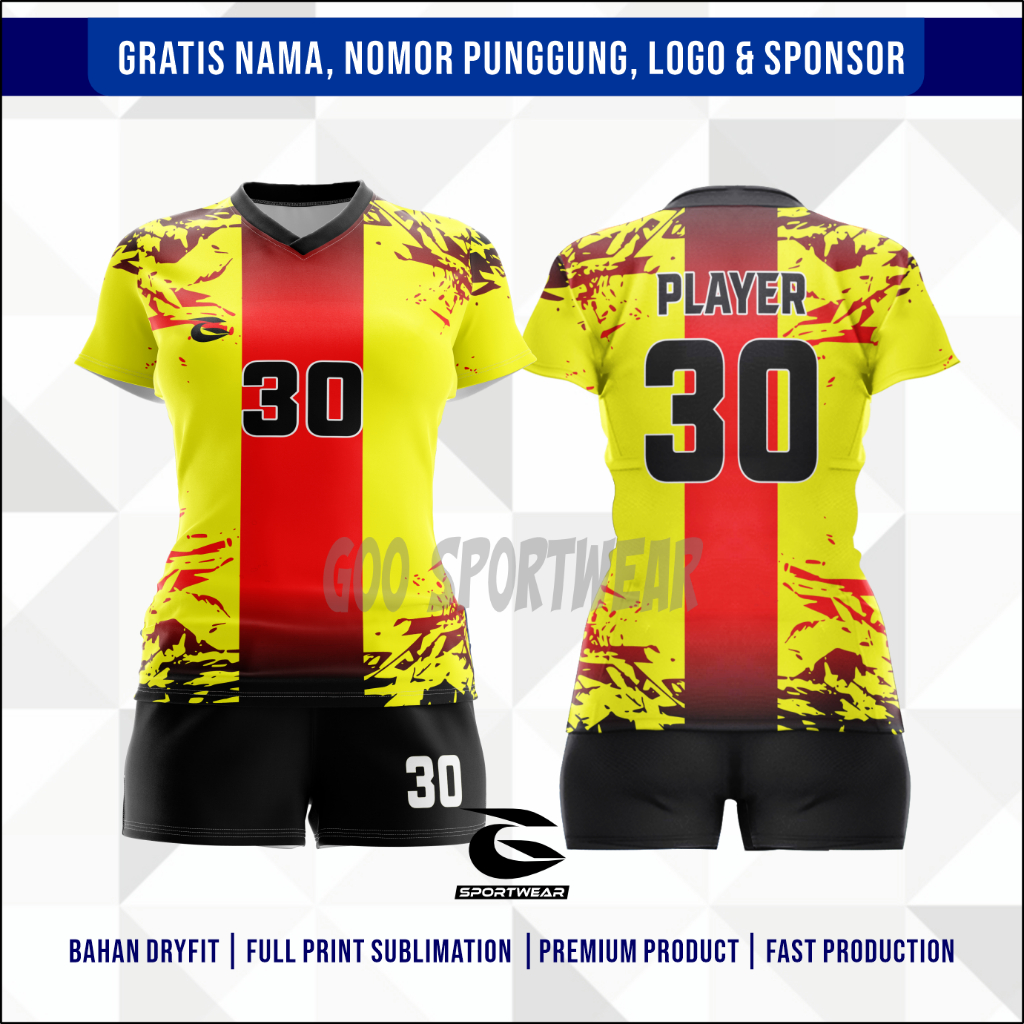 Jual Jersey Volly Wanita Kuning Merah Vector Premium Free Nickname ...