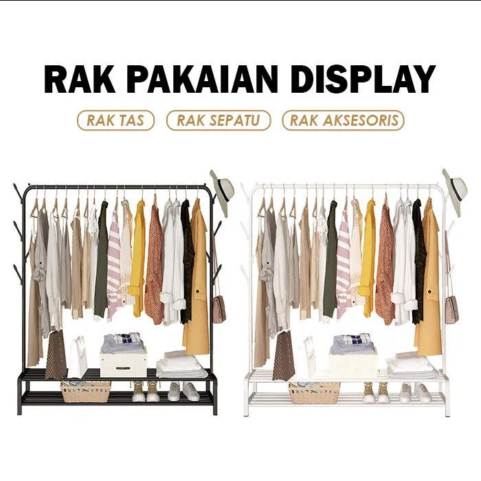 Jual Rak Stand Hanger Gawang Besi Kuat Putih Hitam Butik Display ...