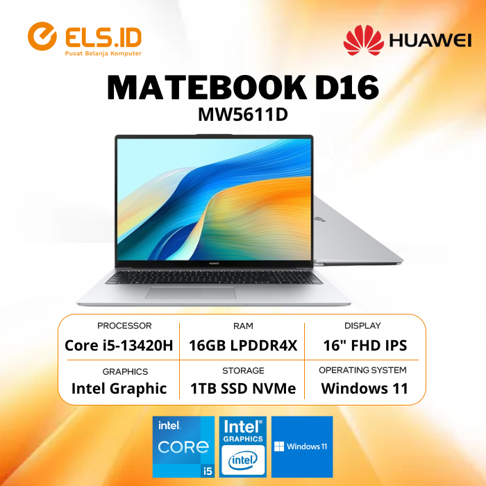Jual Huawei Matebook D16 Intel Core i5-13420H 16GB SSD 1TB 16" FHD W11 | Shopee Indonesia