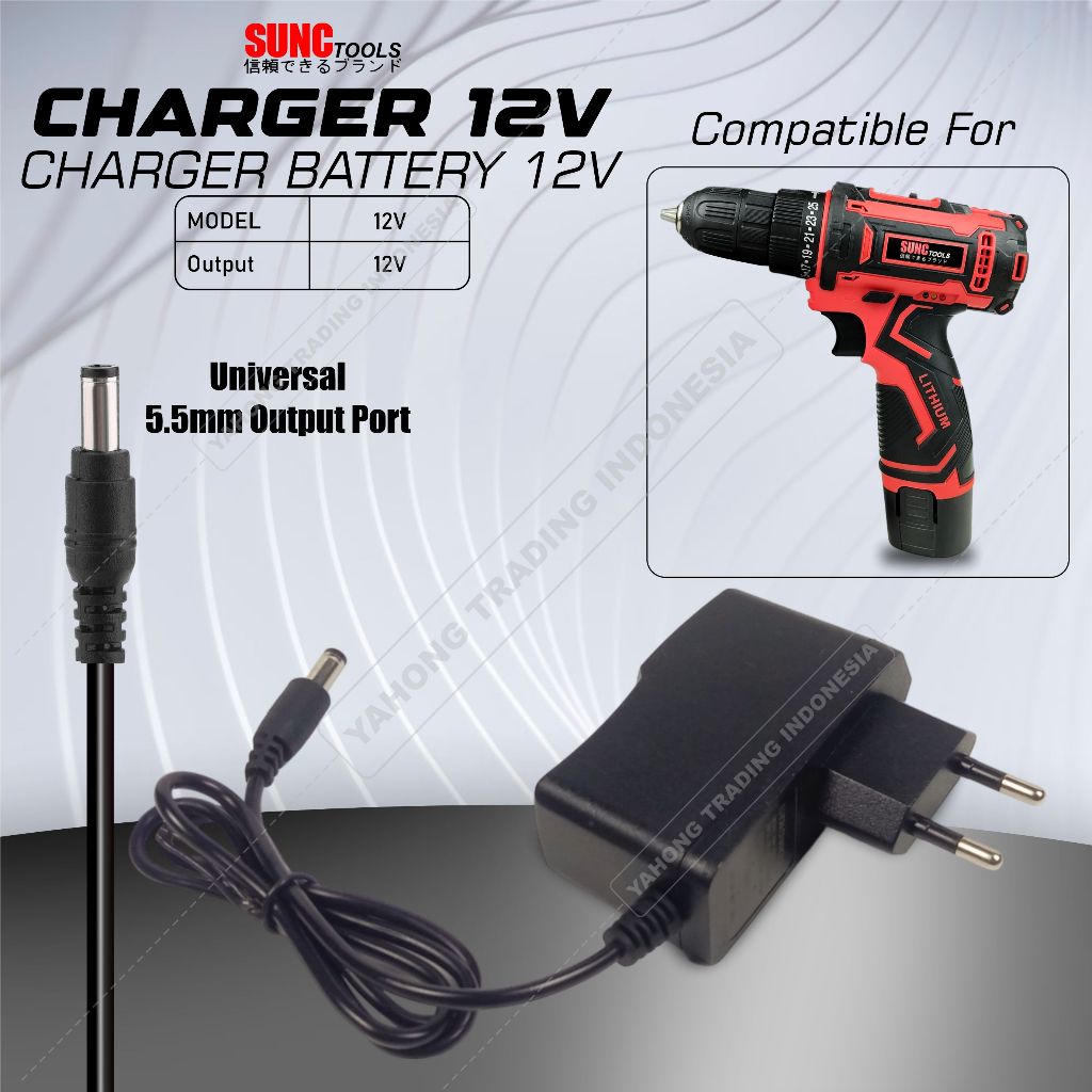 Jual Charger 12V Adaptor Cas Mesin Bor Cordless Drill 12V 12 Volt SUNC ...