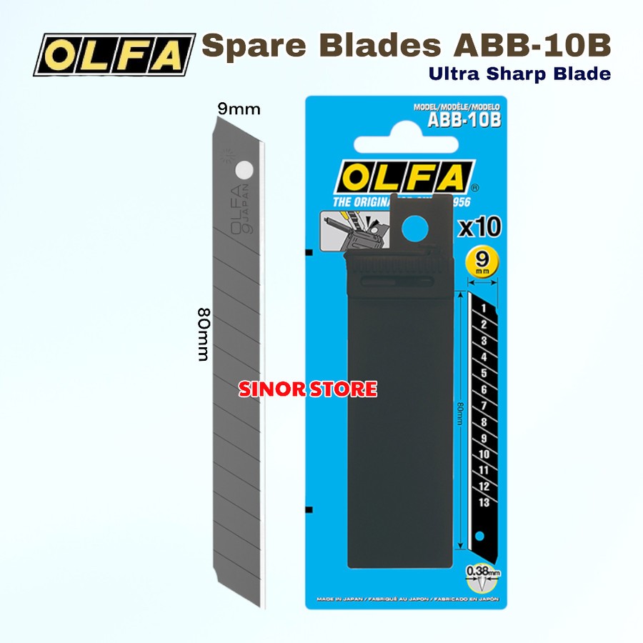 Jual REFILL Olfa Cutter 9mm Spare blade ABB-10B (10pcs per pack) | Shopee Indonesia