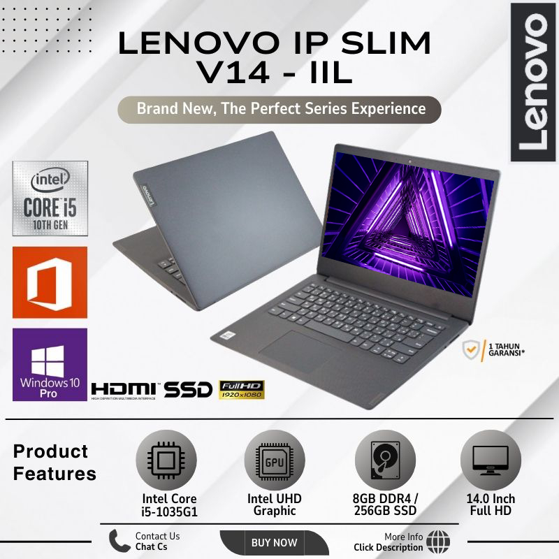 Jual Laptop Multitasking Lenovo V14-IIL Core i5-1035G1, 8GB, 256GB SSD, Intel UHD, 14.0 Fhd, Win ...