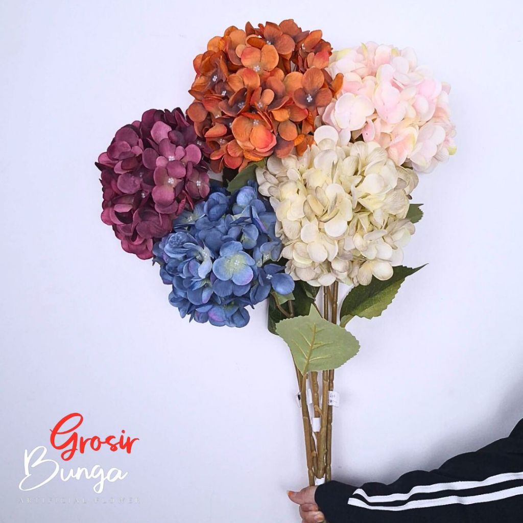Jual Bunga Hortensia Single Jumbo Tangkai Panjang Artificial Hydrangea ...