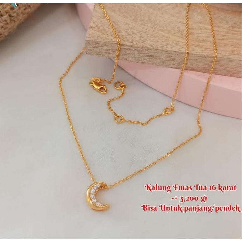 Jual moon pendant with neckless 16k gold bulan sabit white ad | Shopee ...