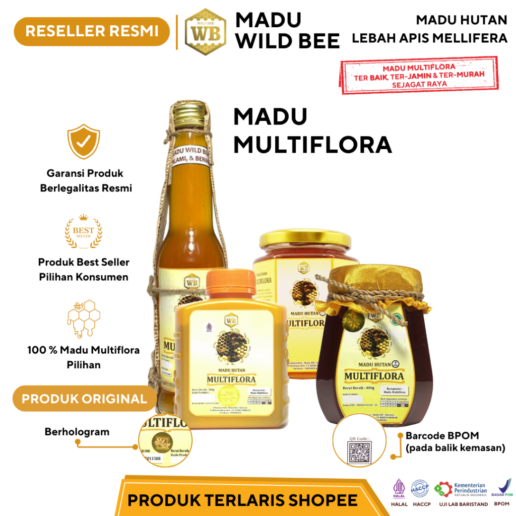 Jual Madu Multiflora / Lebah Apis Melifera - Garansi Murni & Asli 100% - Wild Bee-Kemasan ...