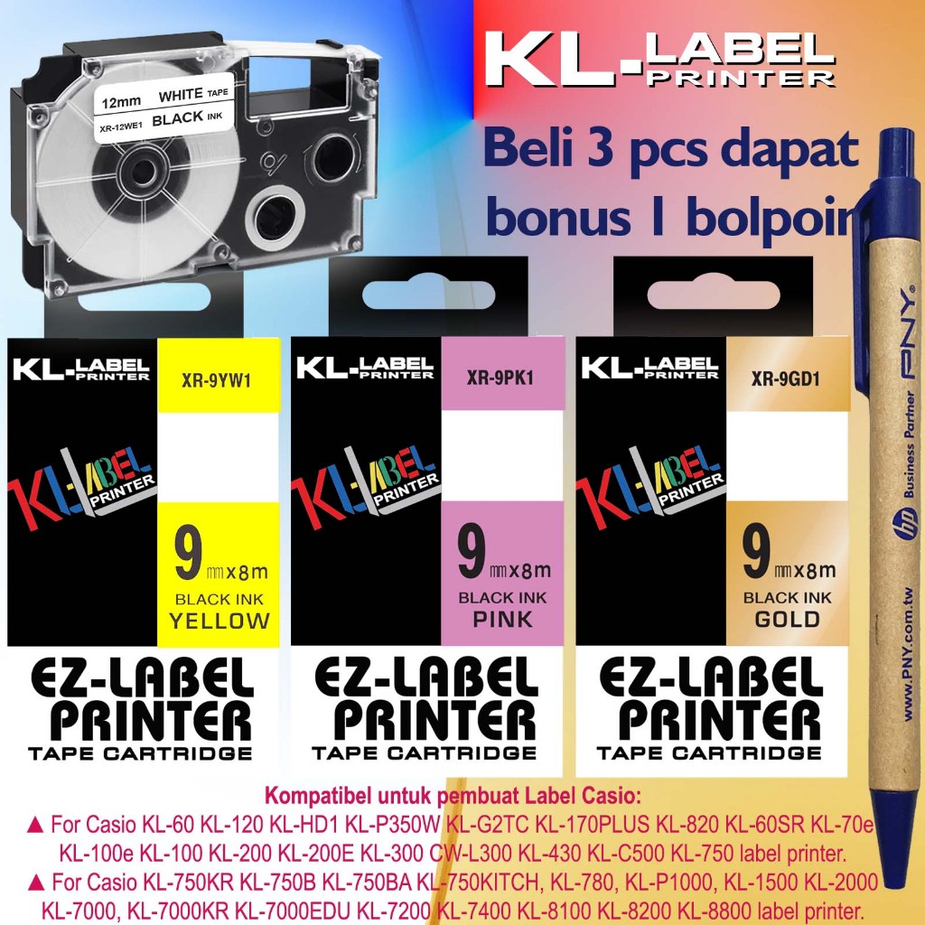Jual EZ Label Casio tape KL-Label compatible tinta pita cartridge ...