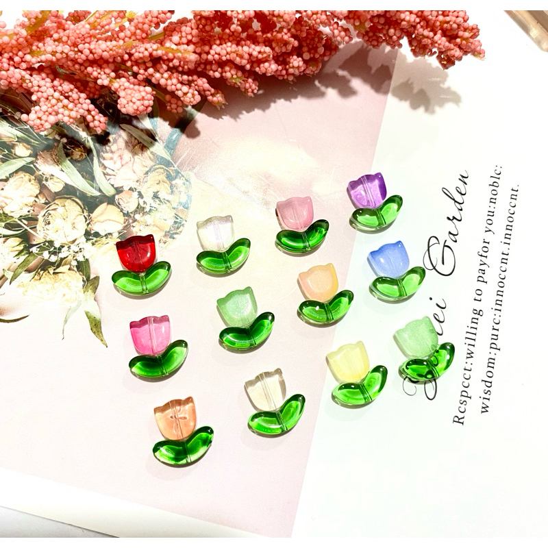 Jual 10 set/20 pcs(10 tulip+10 daun)aplikasi manik bunga tulip | Shopee ...