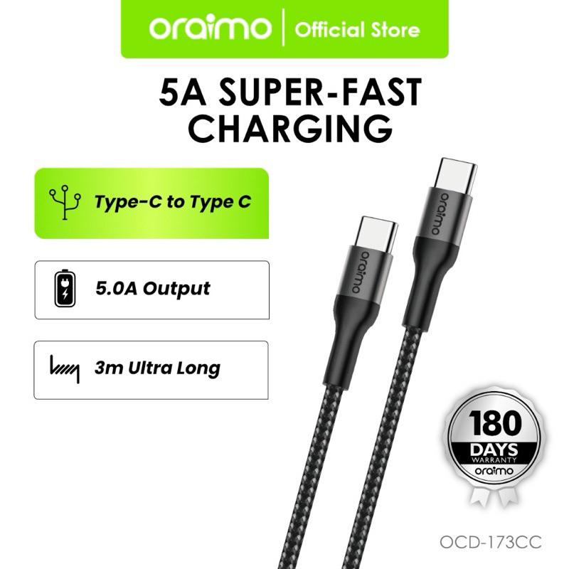 Jual Oraimo Data Cable Type C 100W 5A Super Fast Charging Quick Charge ...