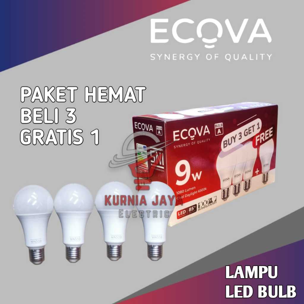 Jual ECOVA PAKET 3 GRATIS 1 Lampu LED Bulb Bohlam ECOVA 9W Putih/Kuning E27 | Shopee Indonesia