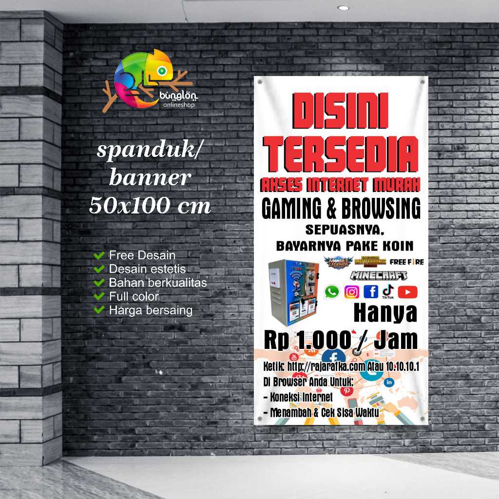 Jual Spanduk Banner 50x100 Warnet Wifi Koin Custom Desain | Shopee ...