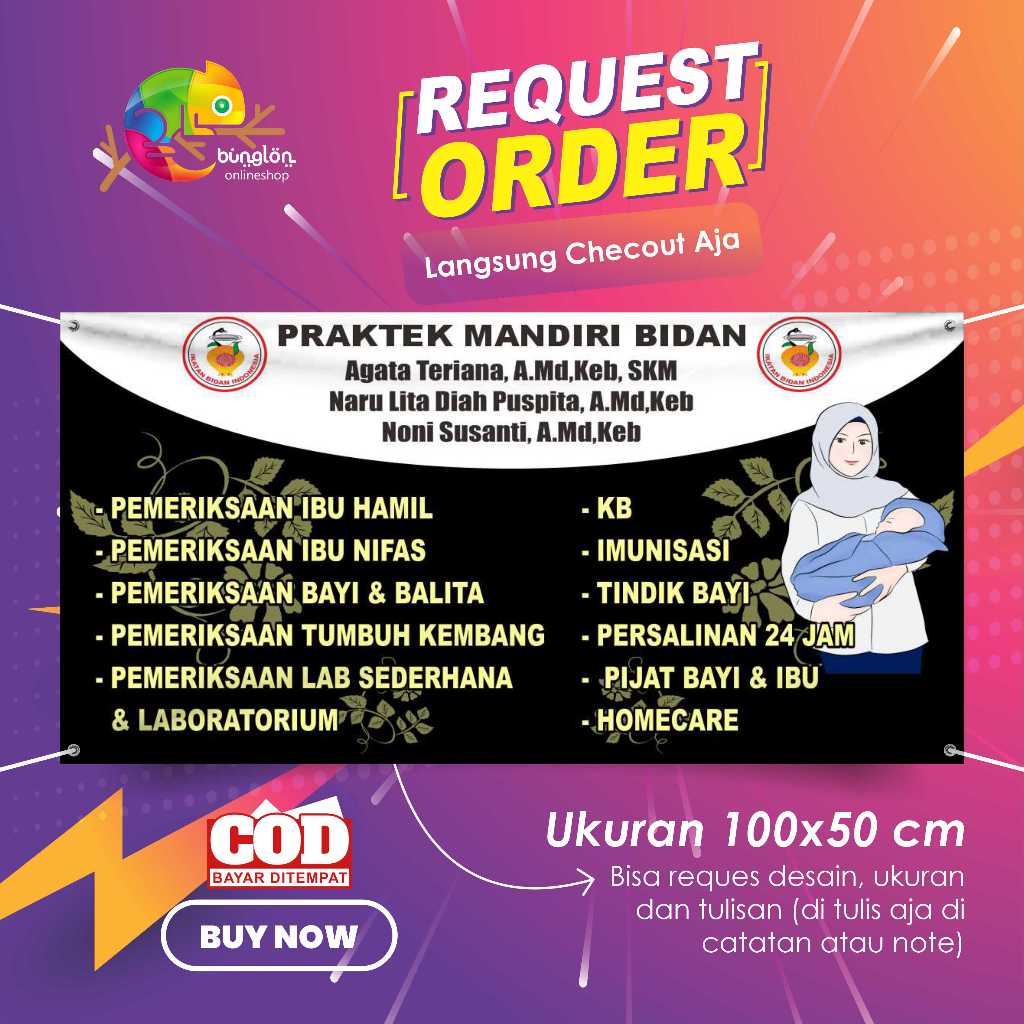 Jual Spanduk Banner 100x50 Praktek Bidan Mandiri Custom Desain | Shopee ...