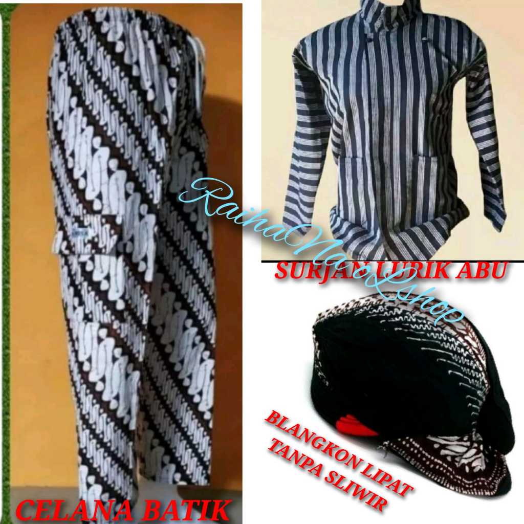 Jual BAJU ADAT LAKI | SURJAN LURIK ABU + BLANGKON LIPAT TANPA SLIWIR + CELANA BATIK | SETELAN ...