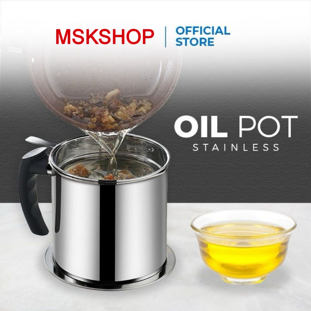 Jual OIL POT STAINLESS STEEL PENYARING MINYAK WADAH 1,3 LITER/ SARINGAN ...