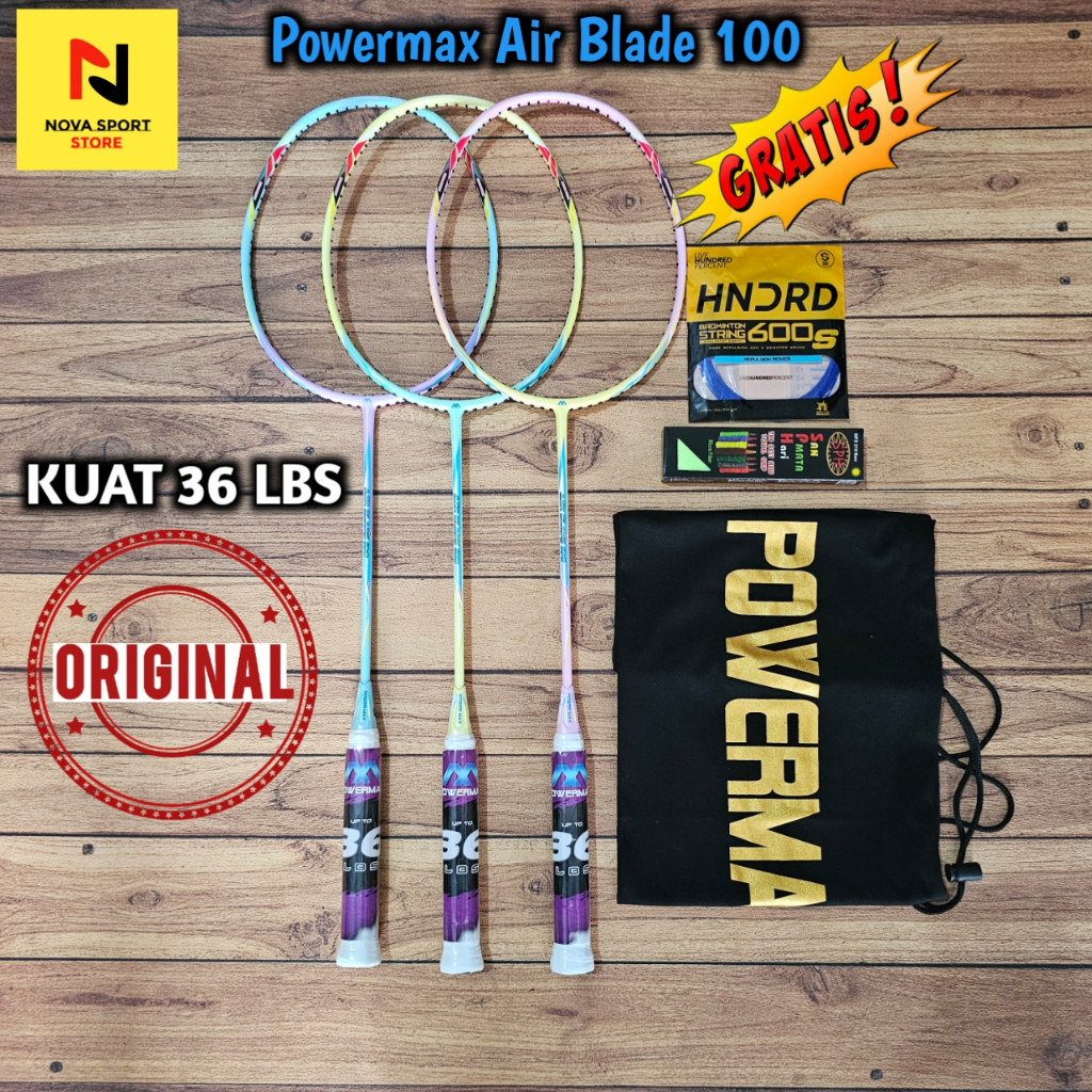 Jual Raket Badminton Powermax Air Blade 100 36 Lbs | Shopee Indonesia