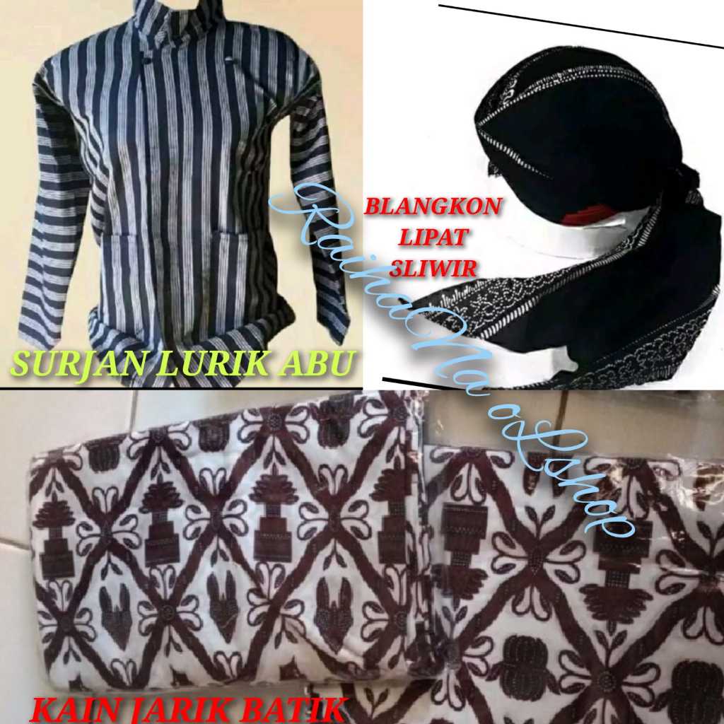 Jual BAJU ADAT LAKI | SURJAN LURIK ABU + BLANGKON LIPAT SLIWIR + KAIN JARIK BATIK | SETELAN ...