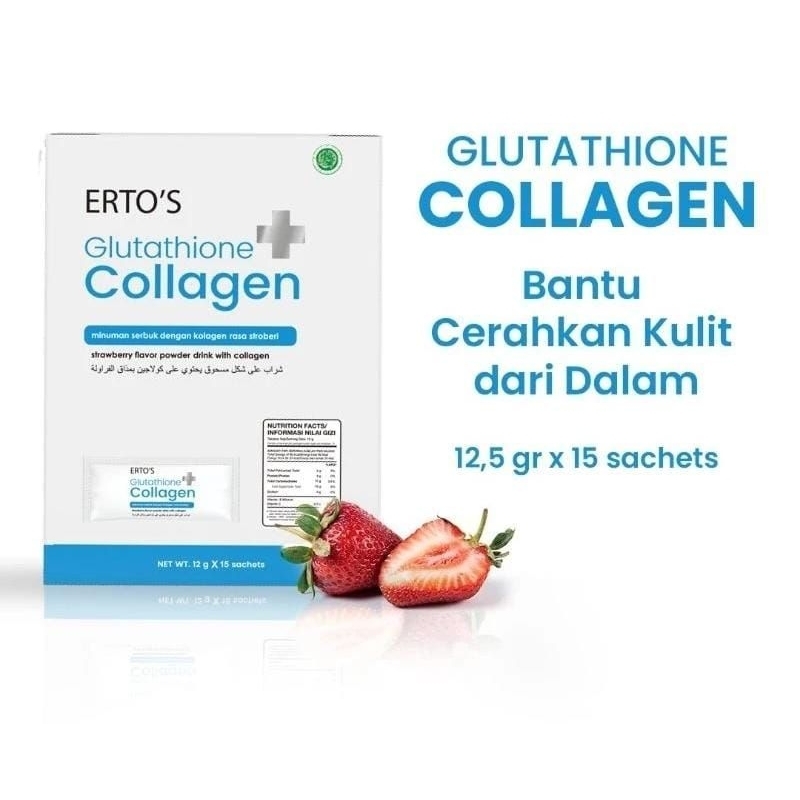 Jual ERTO'S GLUTATHIONE COLLAGEN (ISI 15 pcs)| MINUMAN SERBUK DENGAN KOLAGEN RASA STROBERI ...
