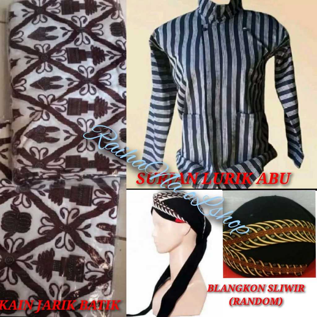 Jual BAJU ADAT LAKI | SURJAN LURIK ABU + BLANGKON SLIWIR + KAIN JARIK BATIK | SETELAN PAKAIAN ...