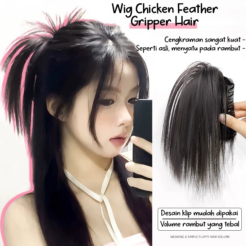 Jual Wig Women Chicken Feather Gripper Simple Soft Hair Ponytail Wig ...