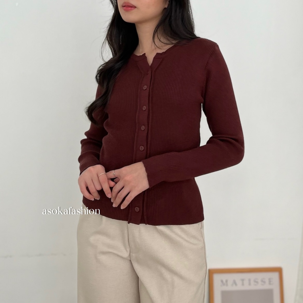 Jual ASOKA Abel Top 3120 - Longsleeve Knit Tebal - Atasan Wanita Cardi - Knitwear Crop Top ...