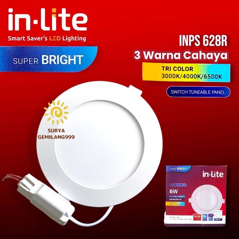 Jual LAMPU LED PANEL INBOW TRI COLOUR INLITE 6W 6 WATT INPS628R ST ...