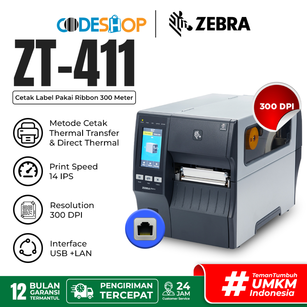 Jual Printer Termal Transfer Zebra ZT411 USB + LAN Print Label Barang ...
