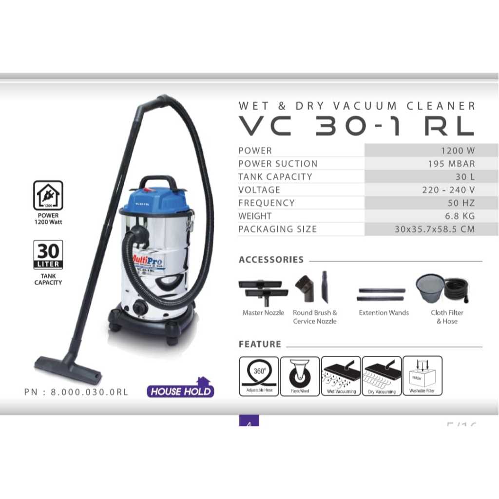 Jual Alat Penyedut Debu 30L MULTIPRO VC 30-1RL Vakum Vacum Vacuum Cleaner Basah Kering 30 Liter ...